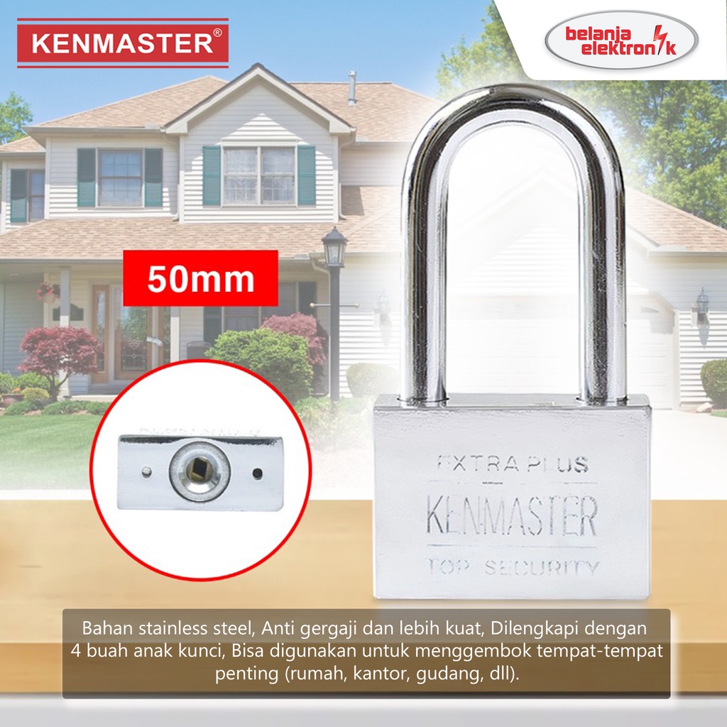 Jual KENMASTER BL50L Gembok Leher Panjang Ukuran 50MM - Gembok Kunci ...