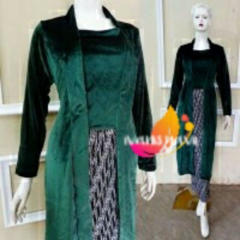 Jual Kebaya dan Sorjan Kebaya Bludru Kutu Baru ModeL Body Panjang, Warna Hijau BotoL Lurik ...