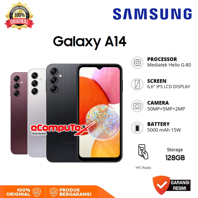Jual SAMSUNG GALAXY A14 4G/LTE 6/128GB NFC 3 KAMERA 50MP - GARANSI ...