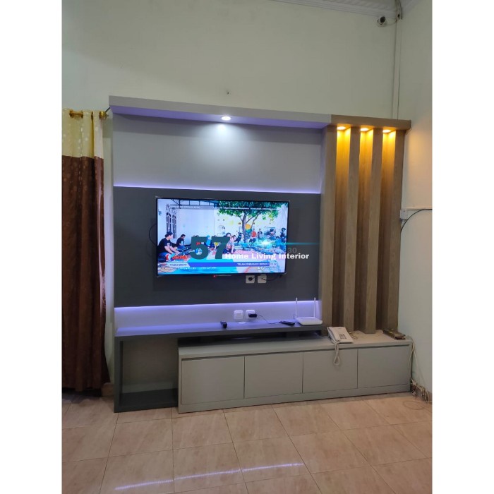 Jual Lemari Tv - Backdrop Kabinet Tv Bahan Plywood HPL Free Desain ...