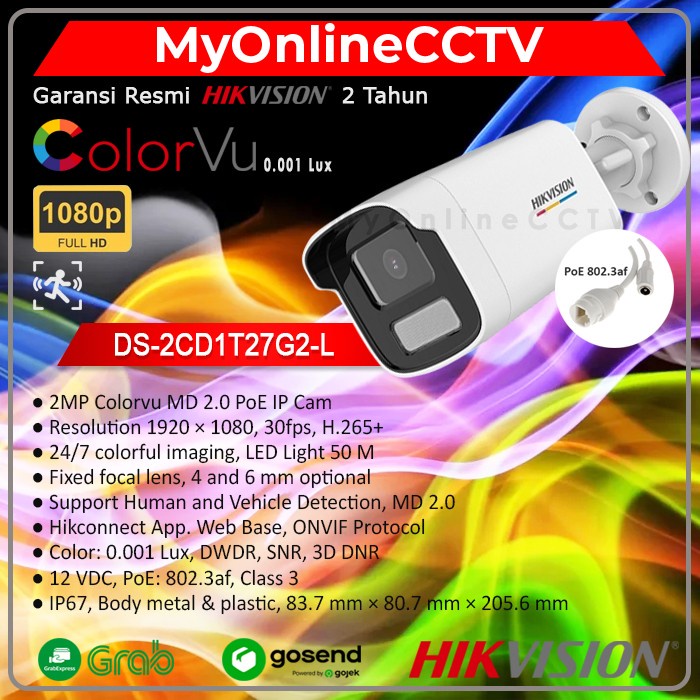 Jual DS-2CD1T27G2H-LIU Hikvision Audio IP Cam PoE CCTV 2MP ColorVu Dual ...