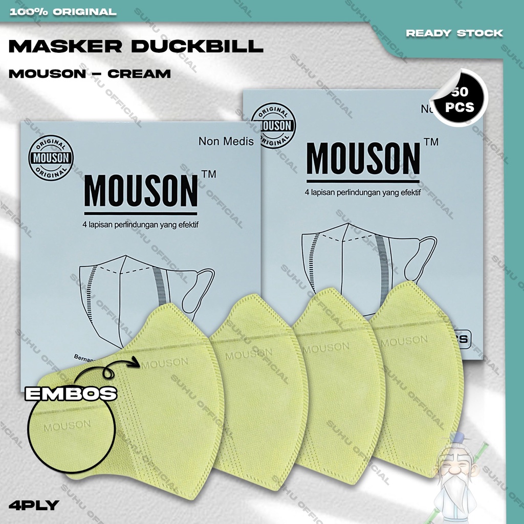 Jual Masker Duckbil MOUSON 4Ply isi 50Pcs Warna Cream Duckbill 4 Ply ...