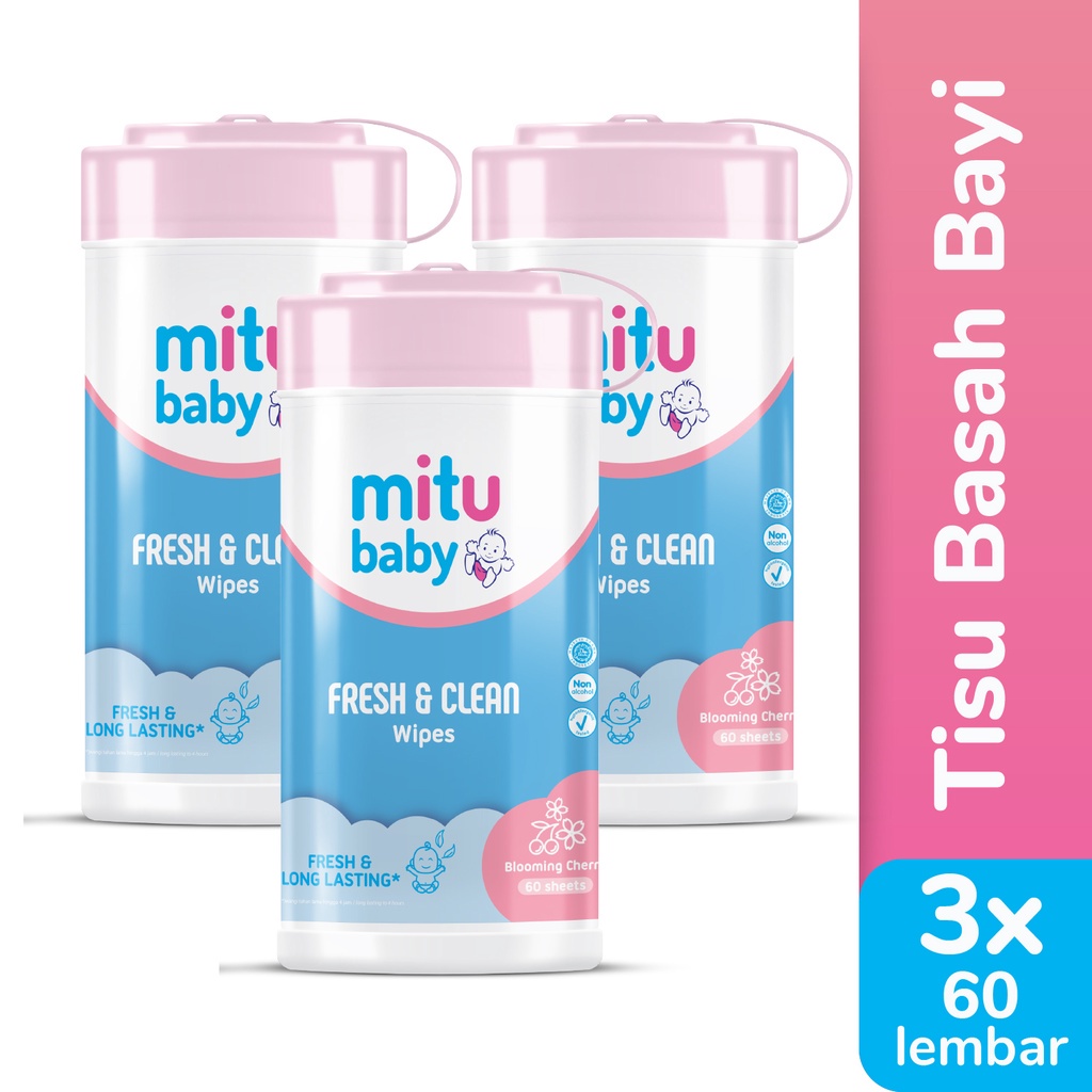 Jual Mitu Baby Fresh & Clean Wipes Blooming Cherry Bottle 60'S x3 ...