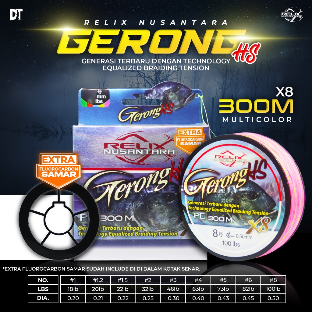 Jual Gerong HS Relix Nusantara X8 Connecting 100 Meter Pack 300 Meter Senar Benang PE Pancing ...