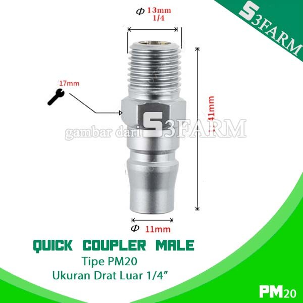 Jual Quick Coupler PM20 Sambungan Selang Kompresor Recoil Drat Male 1/4 ...