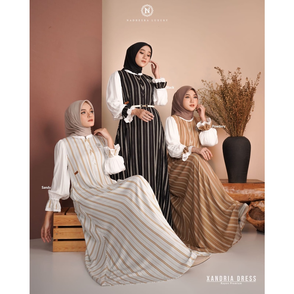 Jual Xandria Dress By Nadheera Luxury | Dress Terbaru Kekinian | Gamis Motif Salur | Shopee ...