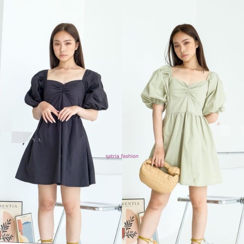 Jual Virza Mini Dress / Dress Lengan Balon Polos/ A Line Dress Polos ...
