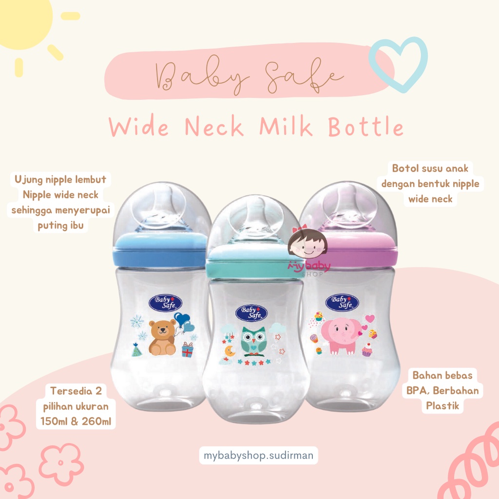 Jual Baby Safe Wide Neck Bottle Milk 150ML 260ML / Botol susu anak | Shopee Indonesia