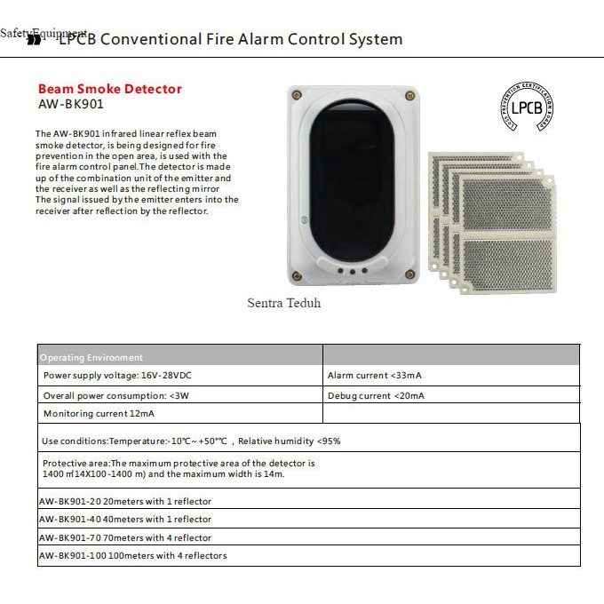 Jual Infrared Linear Reflex Beam Smoke Detector w/ Reflector LPCB ...