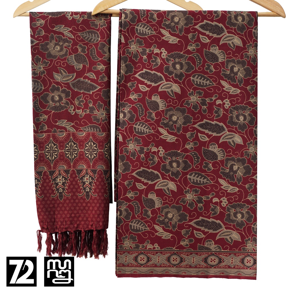 Jual Kain Dan Selendang Premium Motif Kembang Warna Merah Earthy Brown ...