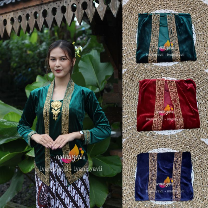 Jual Kebaya dan Sorjan Kebaya Bludru Kutubaru Bordir Cantik | Model Amora - Warna Hijau Botol ...