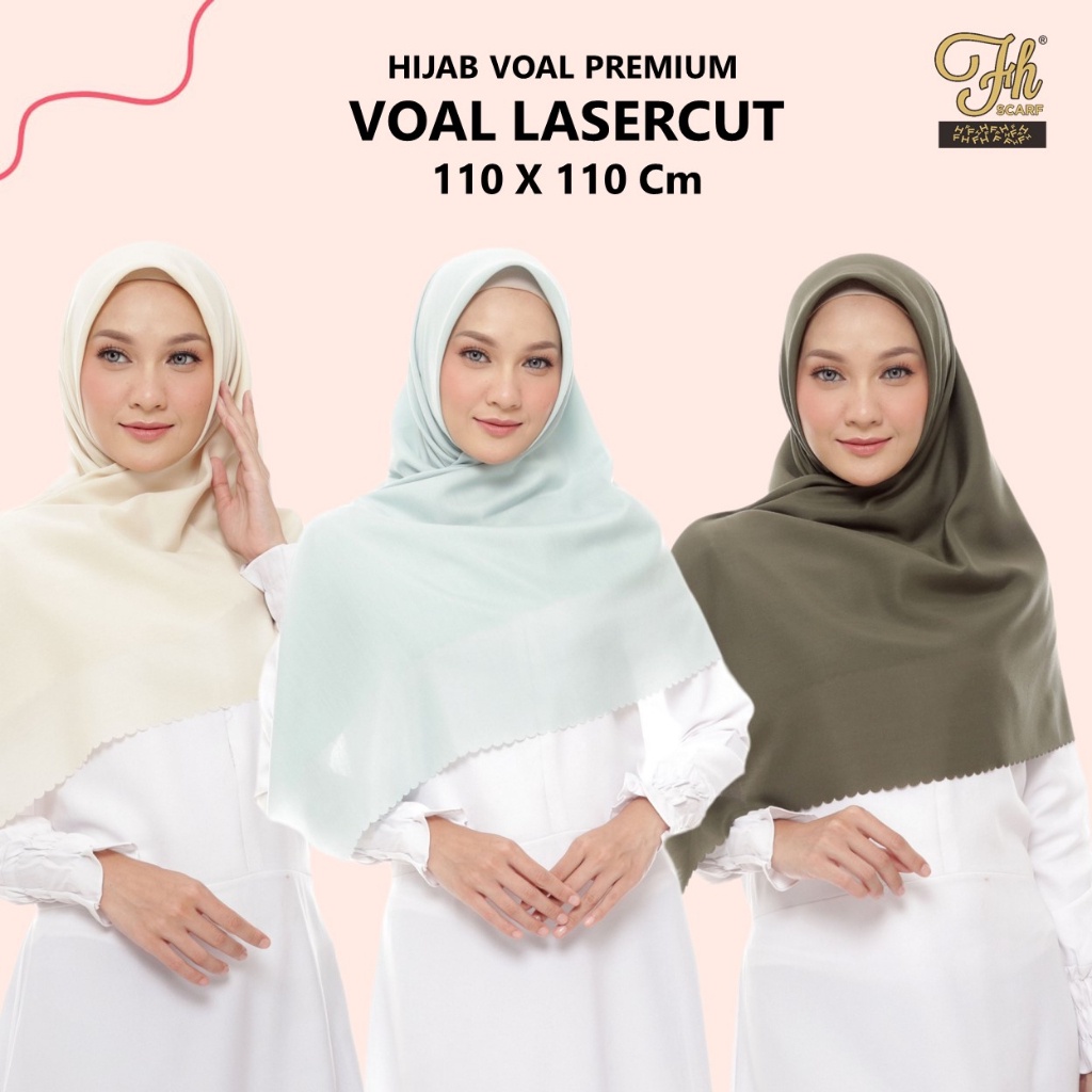 Jual Kerudung Jilbab Hijab Segi Empat Terbaru Polos Voal Lasercut Merah Bata / Dark Army / Mint ...