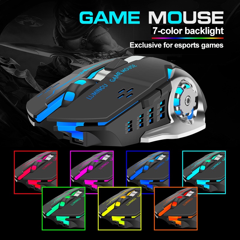Jual RGB Rechargeable Gaming Mouse Wireless Silent Click Usb 2.4G ...