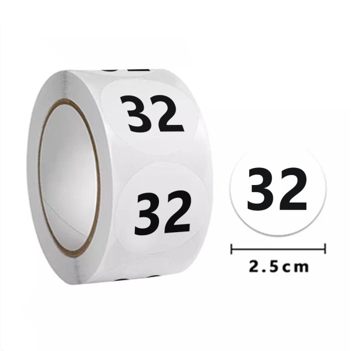 Jual Stiker Label Nomor Size Ukuran Baju Celana Sepatu Bundar diameter ...