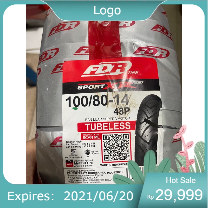 Jual MPM FDR Tubeless Ban Motor 100 80 14 Sport XR Evo TL Bisa Tanpa ...