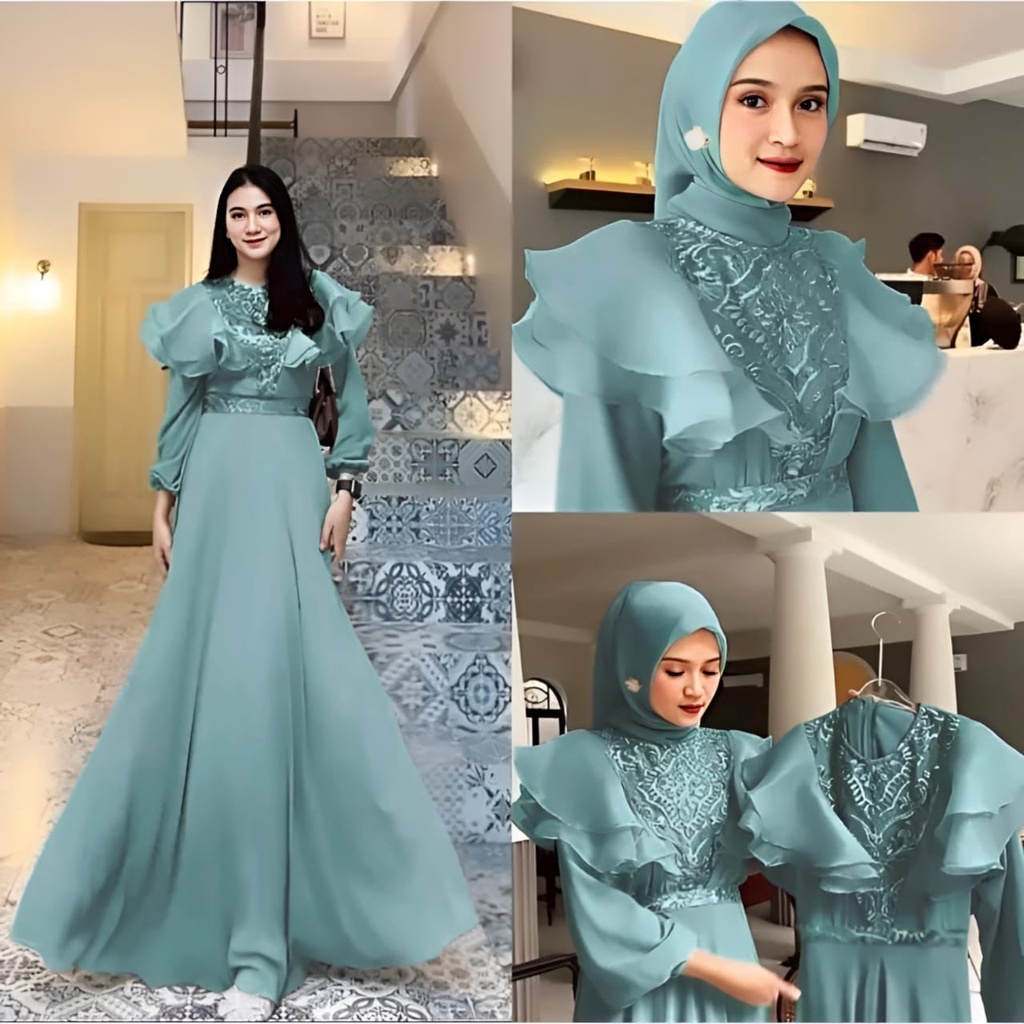 Jual R.A - Meghan Dress Gamis Brukat Organza Mewah Gaun Pesta Maxi ...