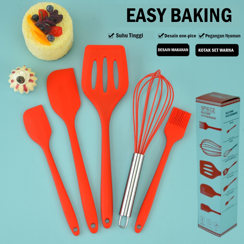 Jual Easy Baking Set Spatula Peralatan Masak Sutil Silikon Non Stick Cooking Tools Isi 5 Pcs ...