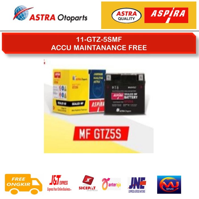 Jual AKI MOTOR YAMAHA SCORPIO, R15 ASPIRA BATTERY ASTRA GTZ5-SMF / 3,5 ...