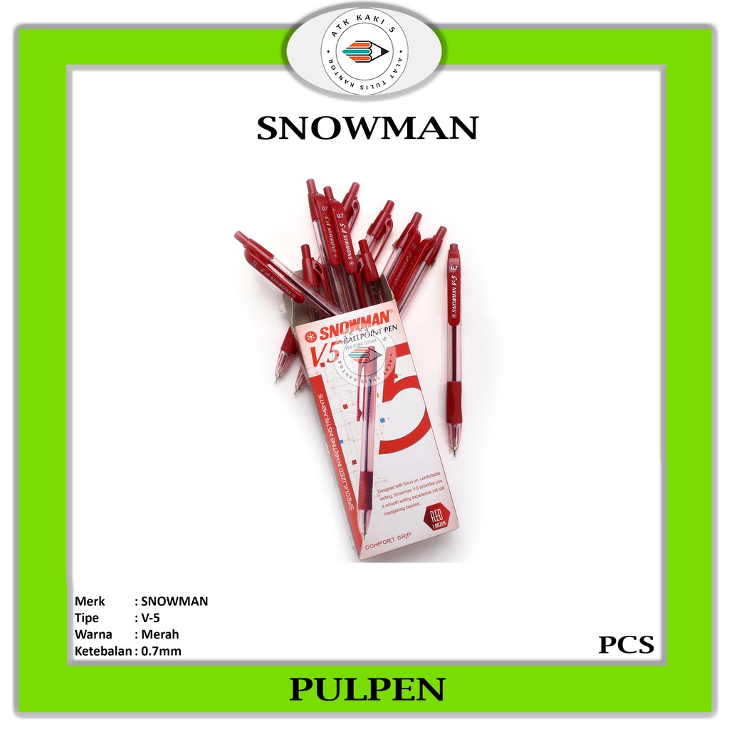 Jual SNOWMAN - Ballpoint Pen V-5 Warna Merah 0.7mm - Pcs | Shopee Indonesia