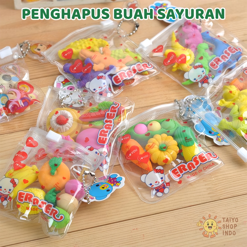 Jual TAIYO Penghapus Set 4 Pcs Buah Sayuran Dino Food Eraser Rubber ...