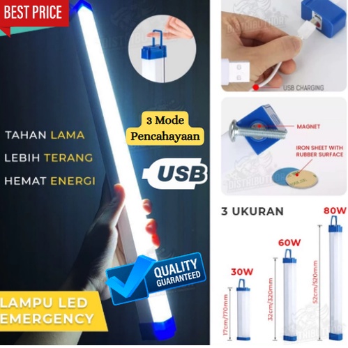 Jual LAMPU T7 NEON 30W PORTABLE LED PANJANG 17cm USB MAGNETIK Emergency Lamp Darurat Mati Lampu ...