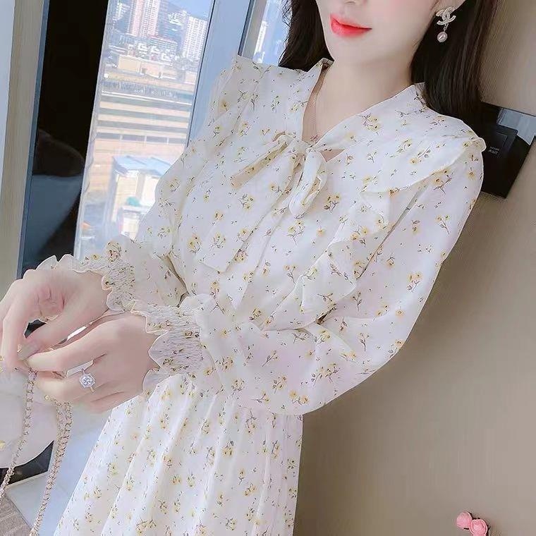 Jual Frilled Long Sleeve Midi Dress in Off Broken White - Dress Casual ...