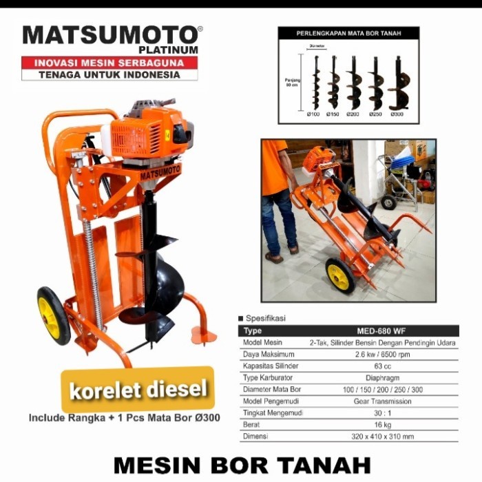 Jual Mesin Bor Tanah earth audger matsumoto MEB680 WF + drill 300MM ...