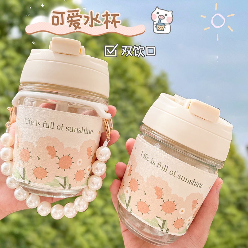 Jual SM Botol Minum Kaca Elegan Dengan Desain Aesthetic Tumbler Korea ...