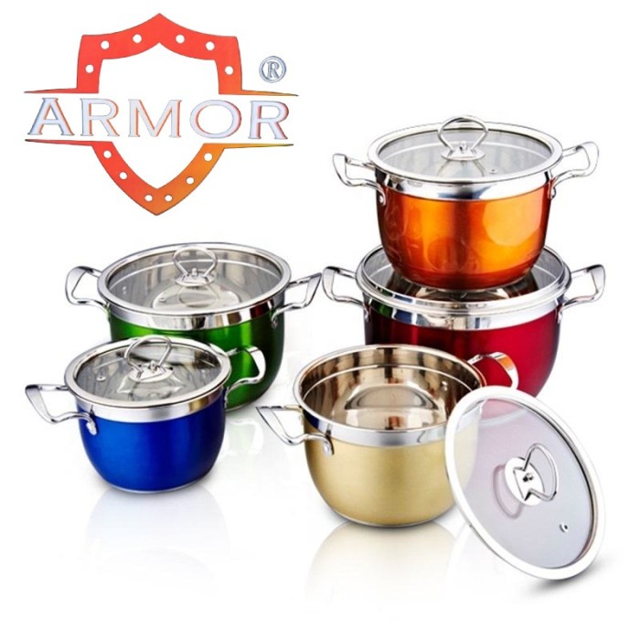 Jual Panci Korea Pot 5 Set Rainbow Double Bottom Stainless Induksi ...