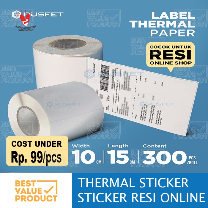Jual LABEL THERMAL PAPER A6 300PCS KERTAS STIKER RESI BARCODE 100X150MM | Shopee Indonesia