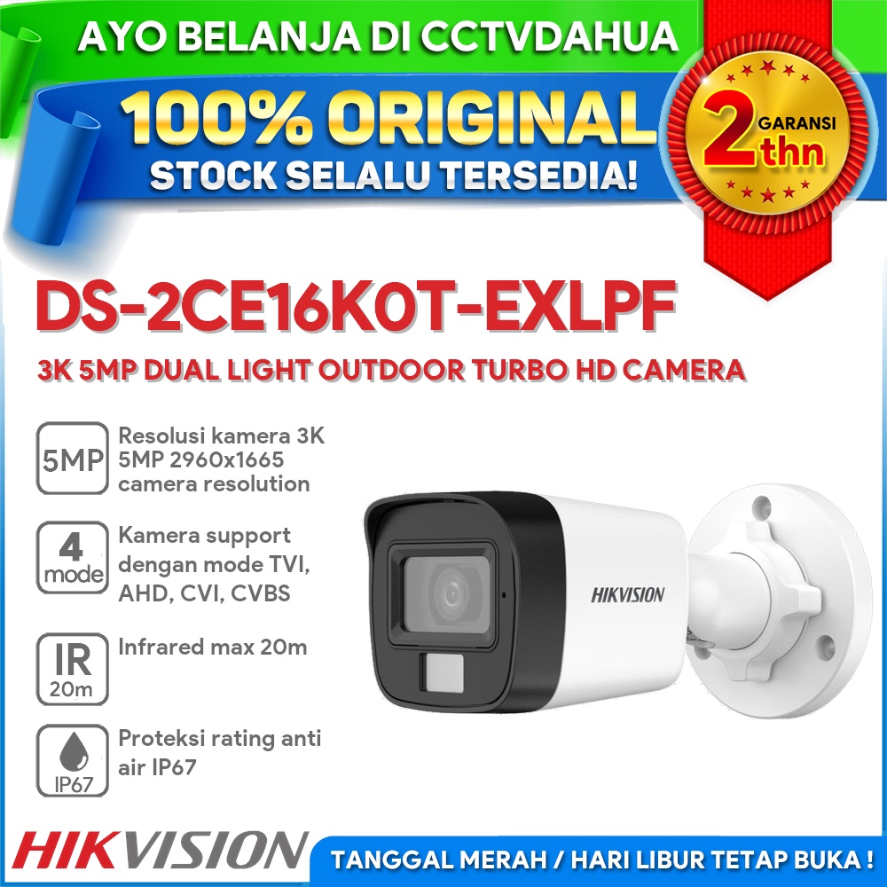Jual HIKVISION DS-2CE16K0T-EXLPF 3K 5MP DUAL LIGHT OUTDOOR TURBO HD CAMERA | Shopee Indonesia