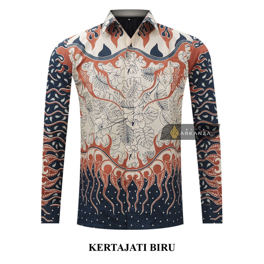 Jual GUDANG BATIK ARKANZA Motif KERTAJATI BIRU Kemeja Baju Batik Pria Slimfit Full Lapis Furing ...