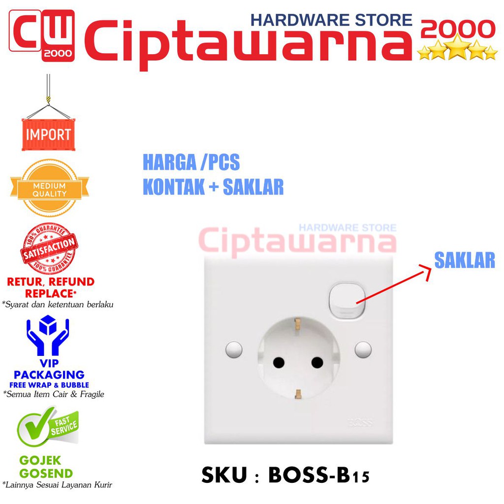 Jual Stop kontak + saklar switch ON/OFF Listrik Lubang Colokan B15 boss ...