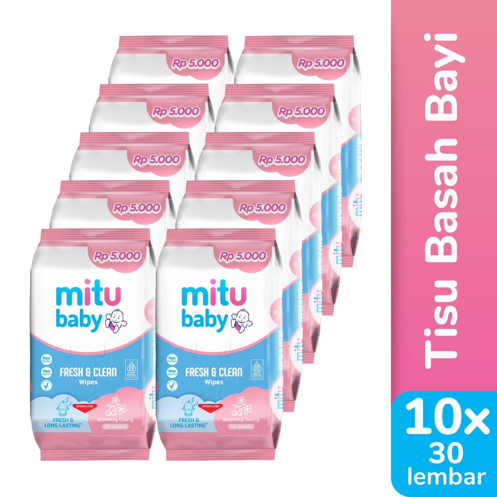 Jual Mitu Baby Tisu Basah Fresh & Clean Wipes Blooming Cherry 30s x10 - Tissue Basah Bayi ...