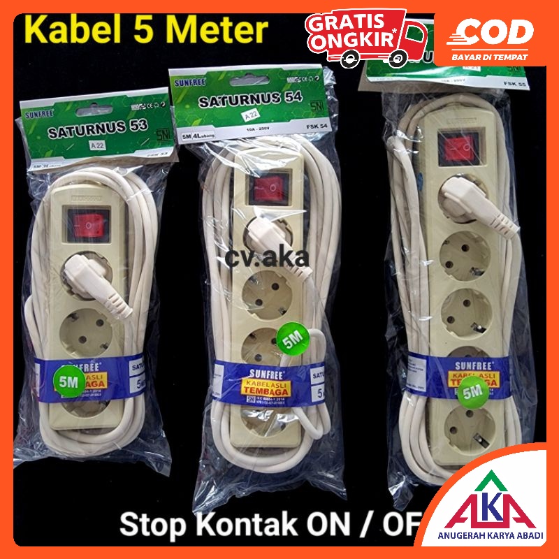 Jual SUNFREE Stop Kontak Kabel 3M 5M 3 / 4 / 5 Lubang Terminal Tembaga Asli SNI | Shopee Indonesia