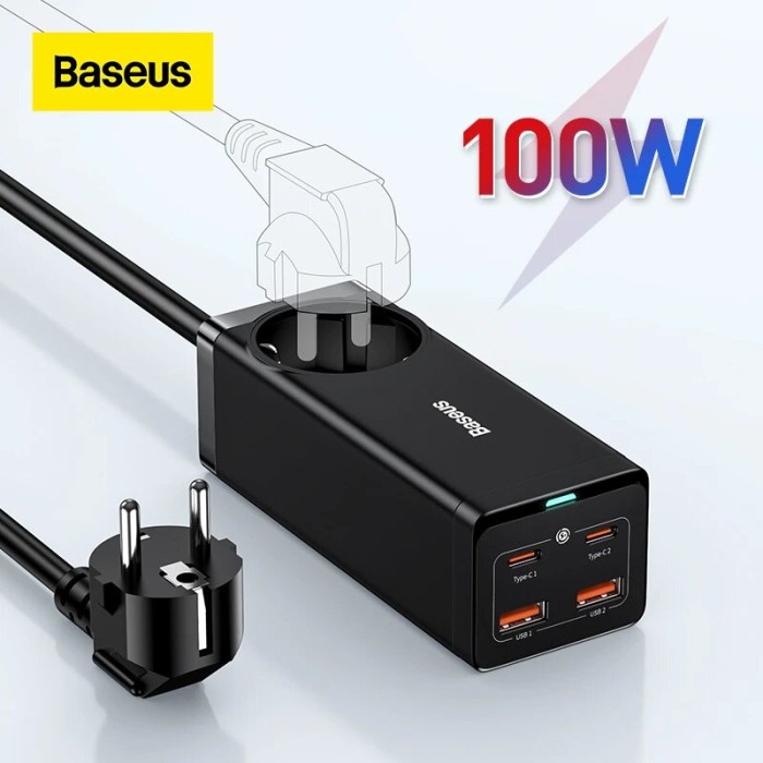 Jual BASEUS GAN3 Pro 100W Desktop Laptop Charger Powerstrip 5-in-1 AC+ ...