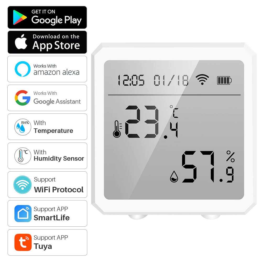 Jual Tuya Smart Temperature Humidity Sensor Detector WiFi - LTH01-W ...