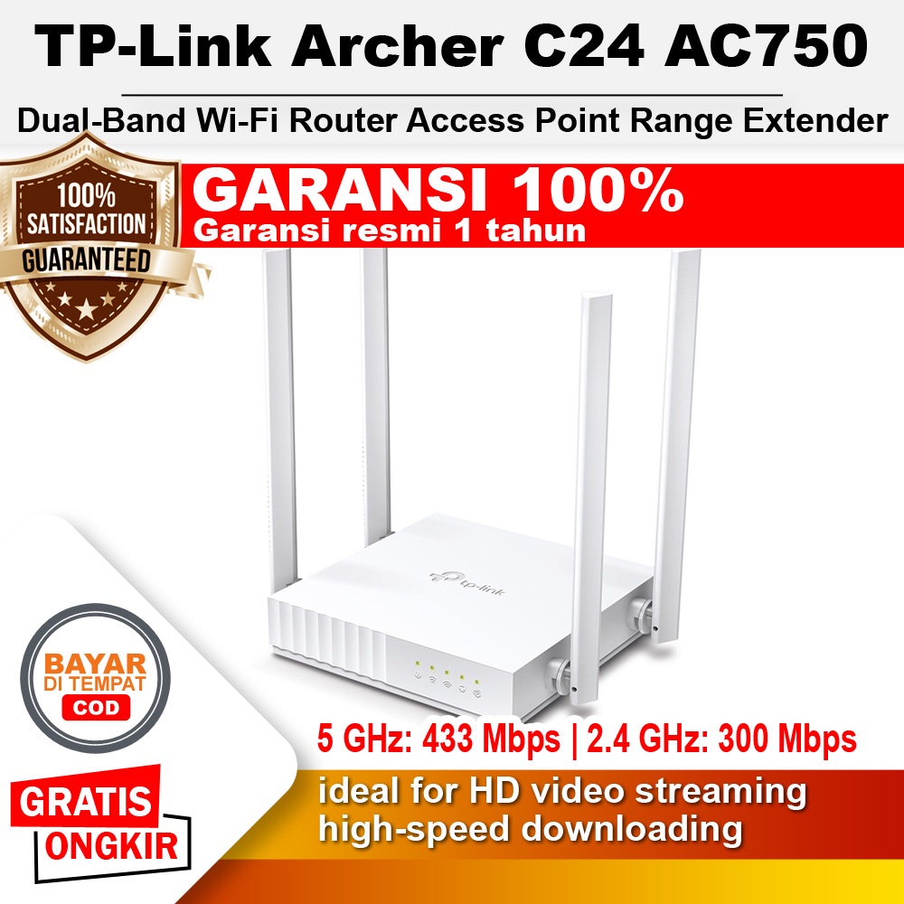Jual TP-Link Archer C24 AC750 Dual-Band Wi-Fi Router Access Point Range Extender Wifi Repeater ...