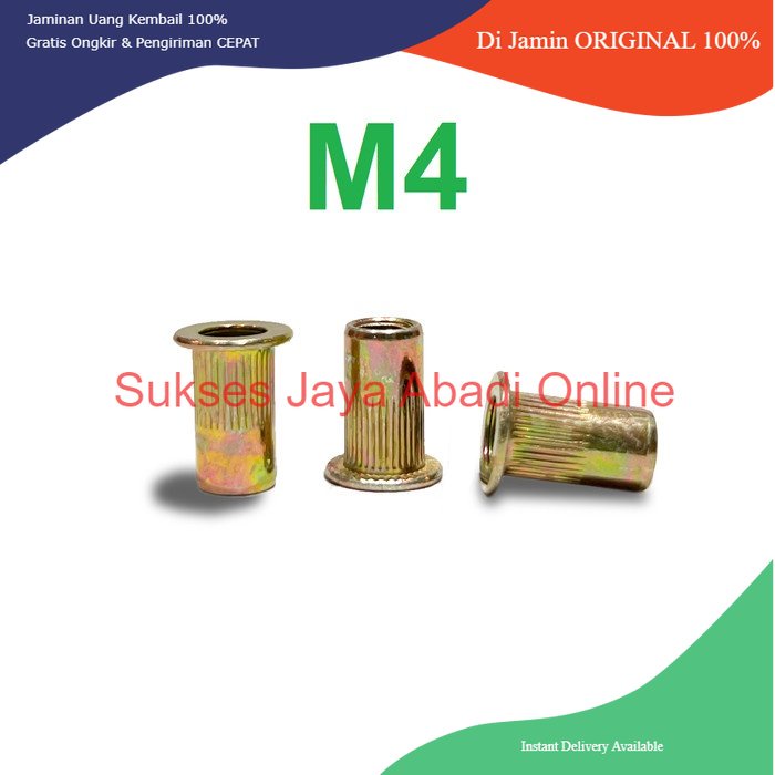 Jual MUR RIVET / RIVET NUT BESI KUNING M4 / Insert Nut / Mur Rivet ...
