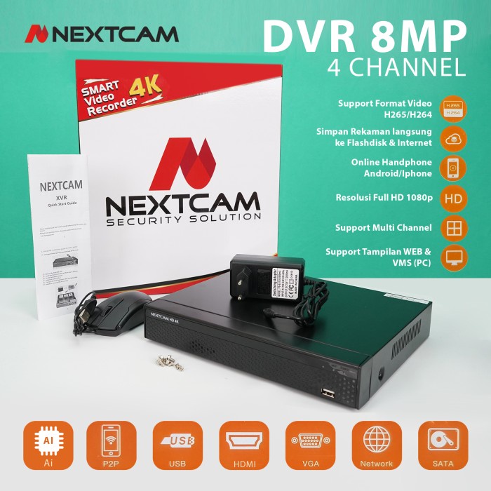 Jual Nextcam DVR/XVR/NVR Hybrid CCTV 4Channel AI FACE HD 4K Support 8MP Bisa online HP Support ...