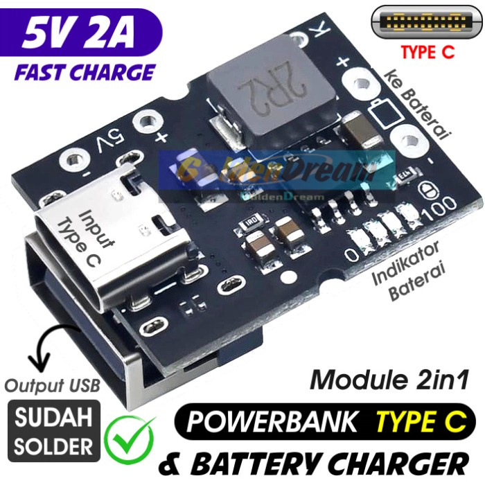 Jual Modul Power Bank USB Type-C Fast Charger Step Up Baterai 18650 ...