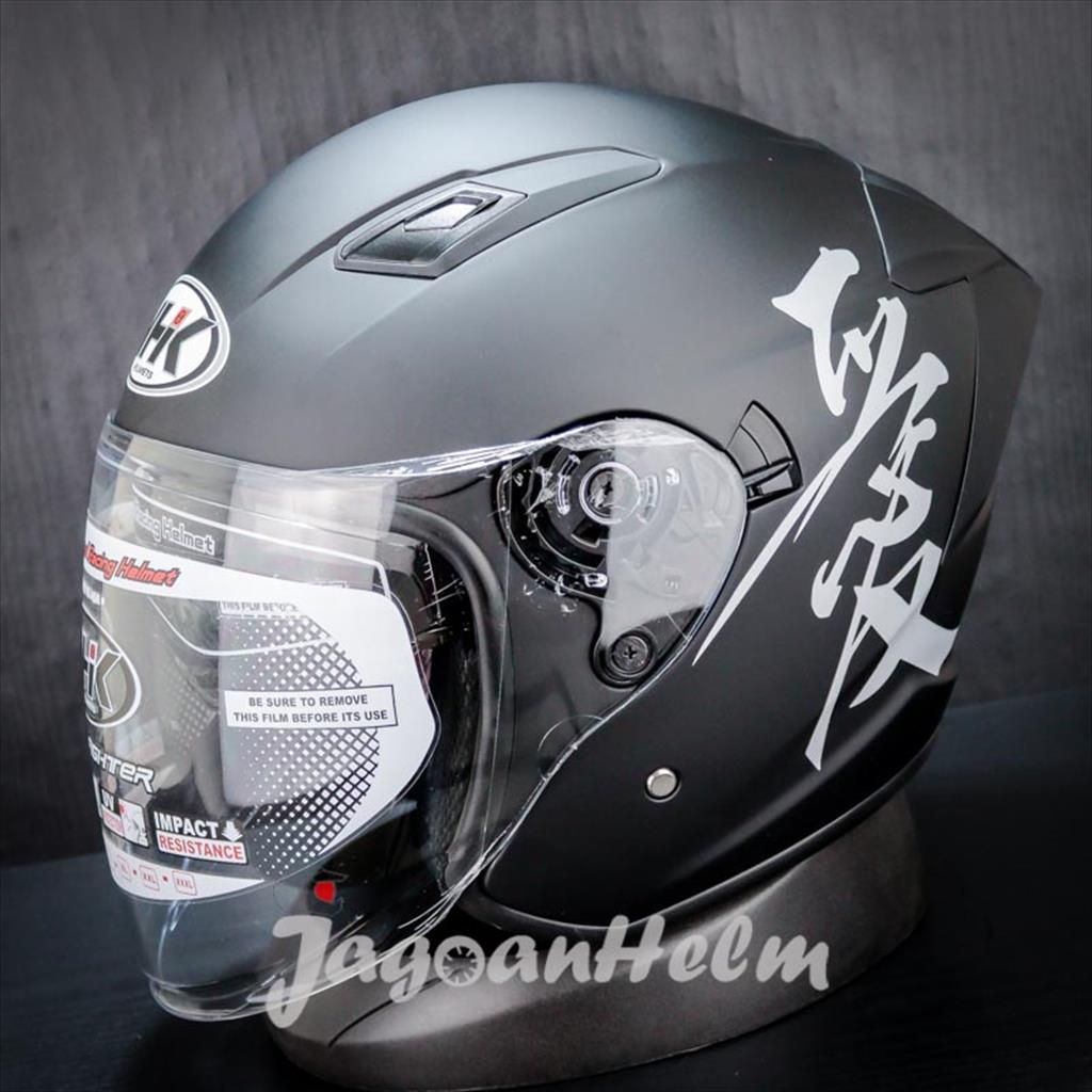Jual NHK HELM R1 MAX KANJI #1 | BLACK SILVER DOFF | DOUBLE VISOR ...