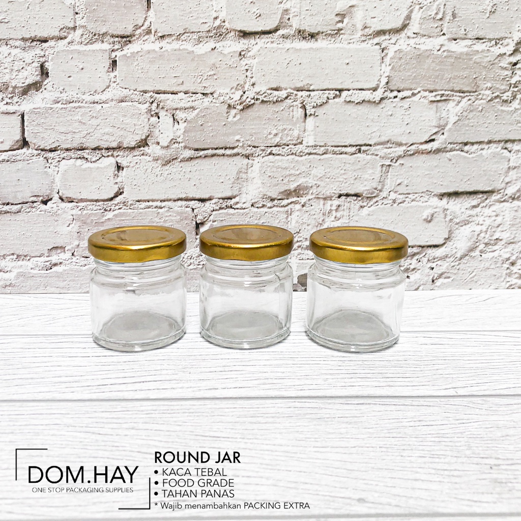 Jual Toples Kaca Round Jar Glass 50ml Tutup Gold Botol Madu Selai Bumbu ...