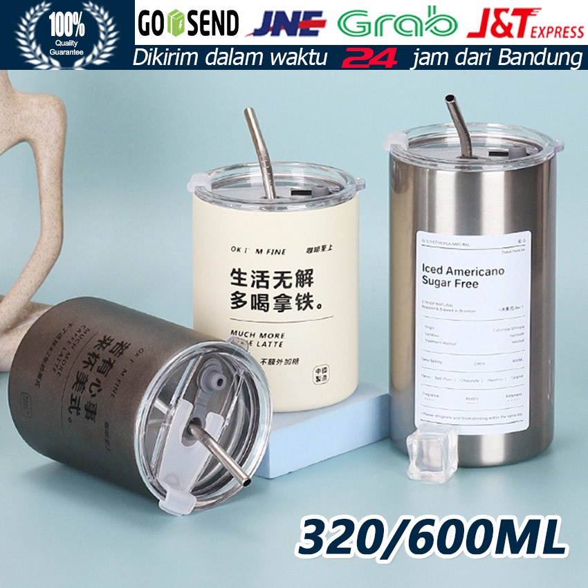 Jual 320ML/600ML 304 Stainless Steel Cangkir Kopi / Dengan Jerami Stainless Steel Termos Botol ...
