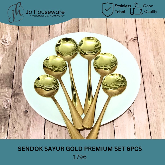Jual Sendok bulat stainless gold tebal set 6 pcs / Sendok sayur ...