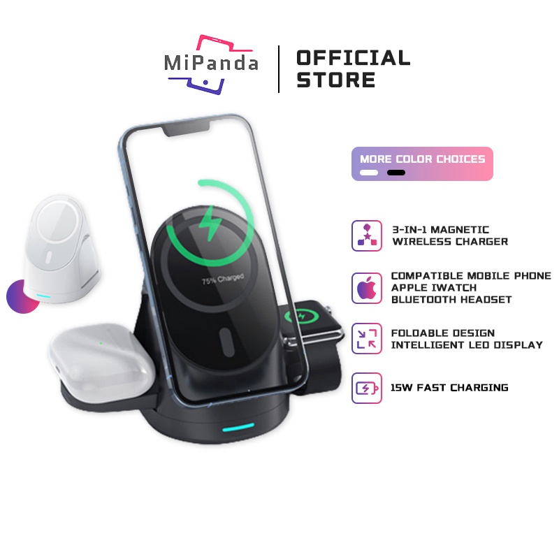 Jual Mipanda 3 in 1 Magnetic Wireless Charger 15W Max Fast Wireless ...