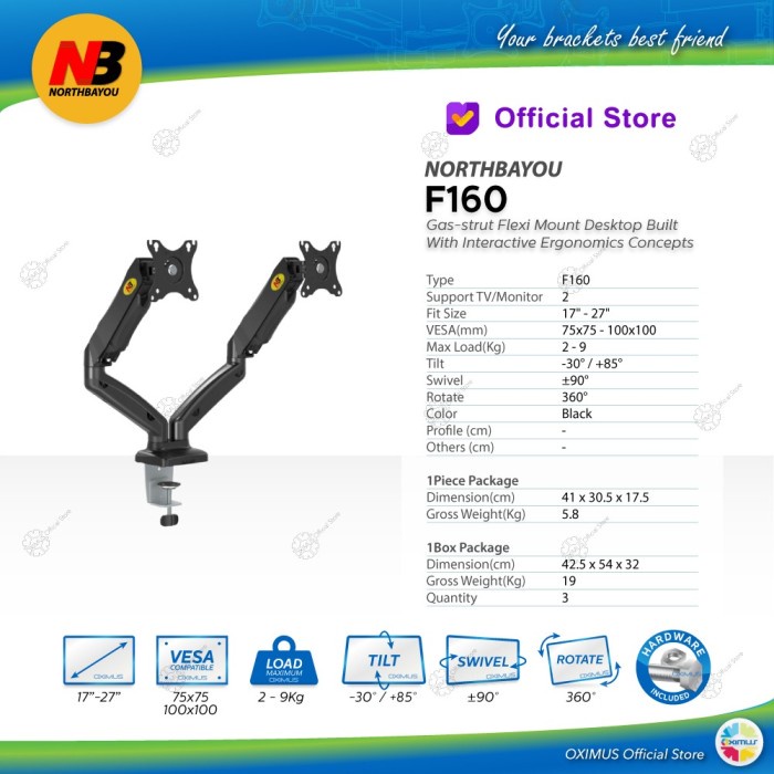 Jual BRACKET TV LCD MONITOR 17"-27" NORTH BAYOU NB F160 TILT SWIVEL ...