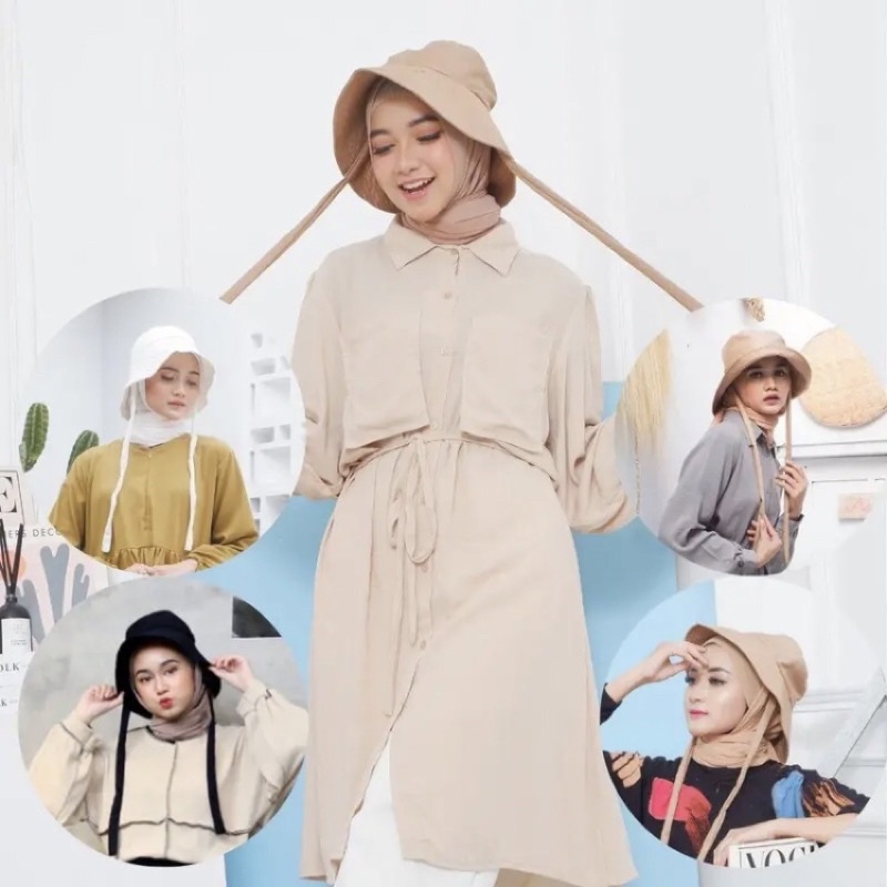 Jual WIDE BUCKET TOPI SELEBGRAM - BUCKET HAT HIJAB POLOS DENGAN TALI ...