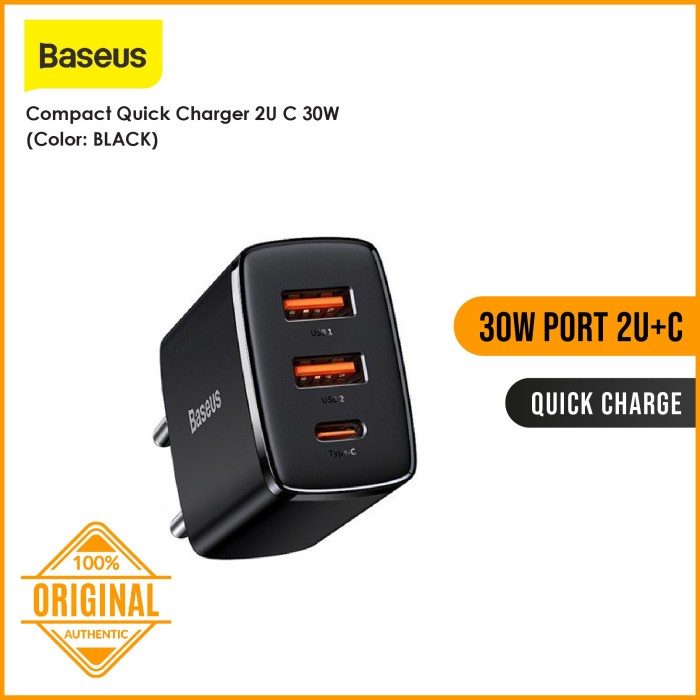 Jual Baseus Compact Charger 30W 18W 27W 3 Port USB Type A & C PD QC 3.0 | Shopee Indonesia