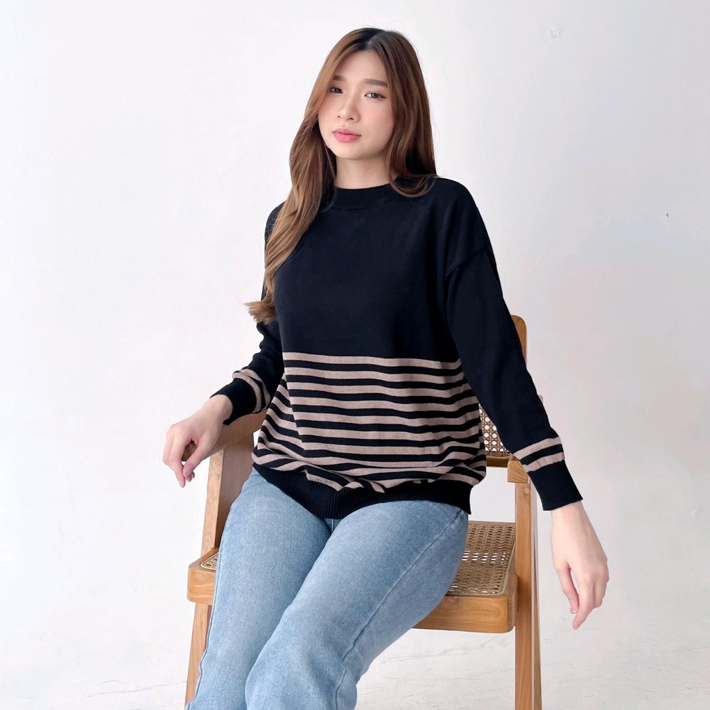 Jual EIKO KNIT TOPS - sweater rajut katun wanita motif garis garis | Shopee Indonesia